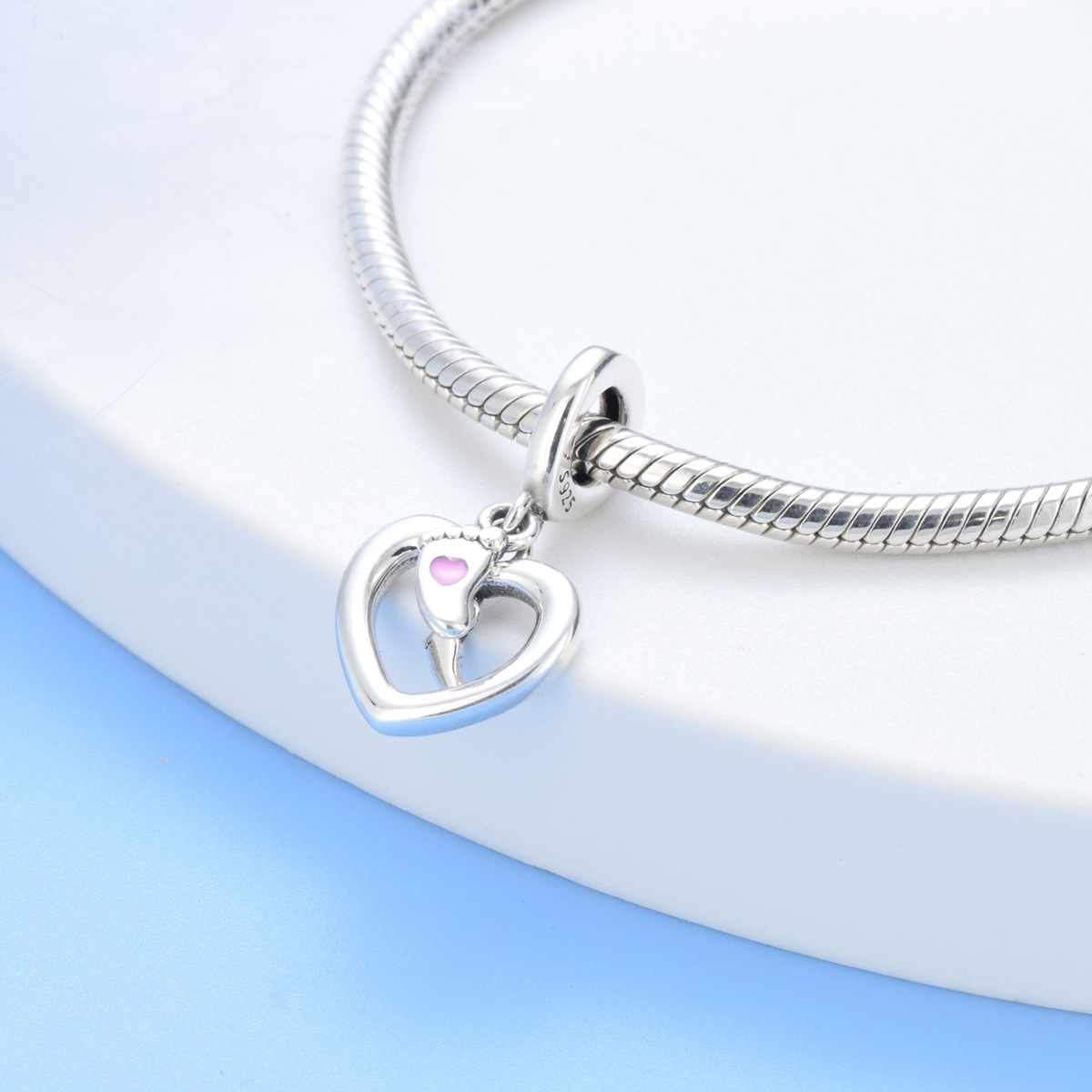 S925 sterling silver beaded DIY pendant love feet